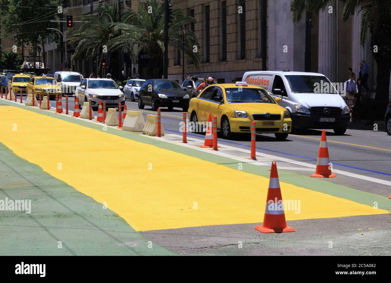Greece, Athens, June 17 2020 - Pedestrian footway and cycle track under ...
