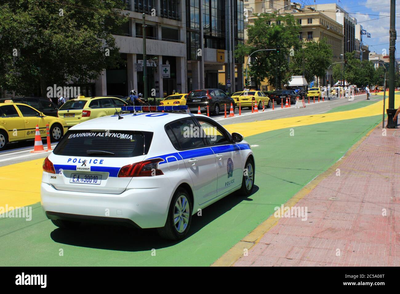 Greece, Athens, June 17 2020 - Pedestrian footway and cycle track under ...
