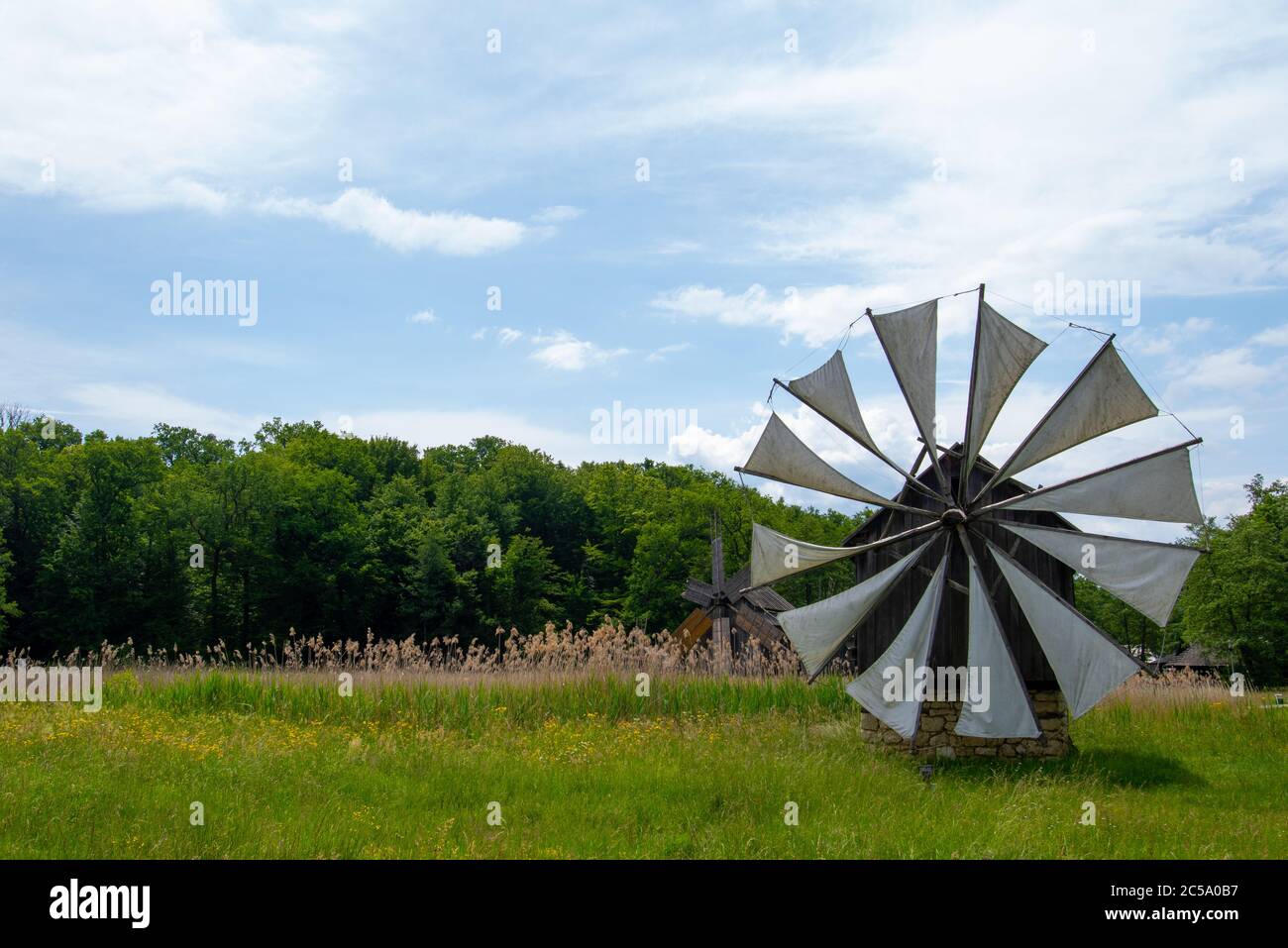 we admire the traditional windmills built of wood Stock Photo - Alamy
