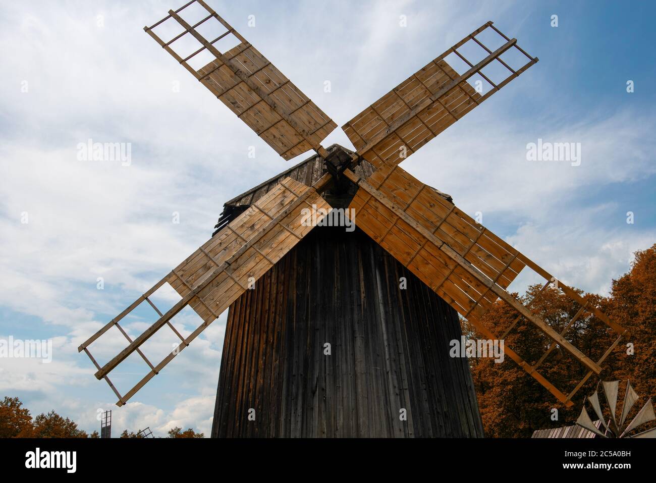 we admire the traditional windmills built of wood Stock Photo - Alamy