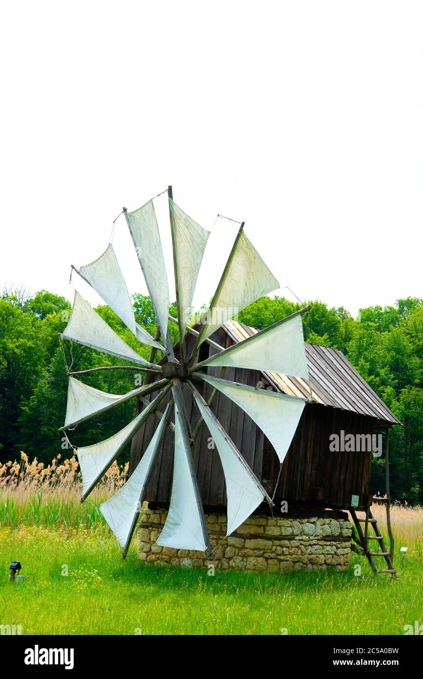 we admire the traditional windmills built of wood Stock Photo - Alamy