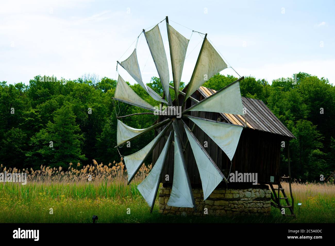we admire the traditional windmills built of wood Stock Photo - Alamy