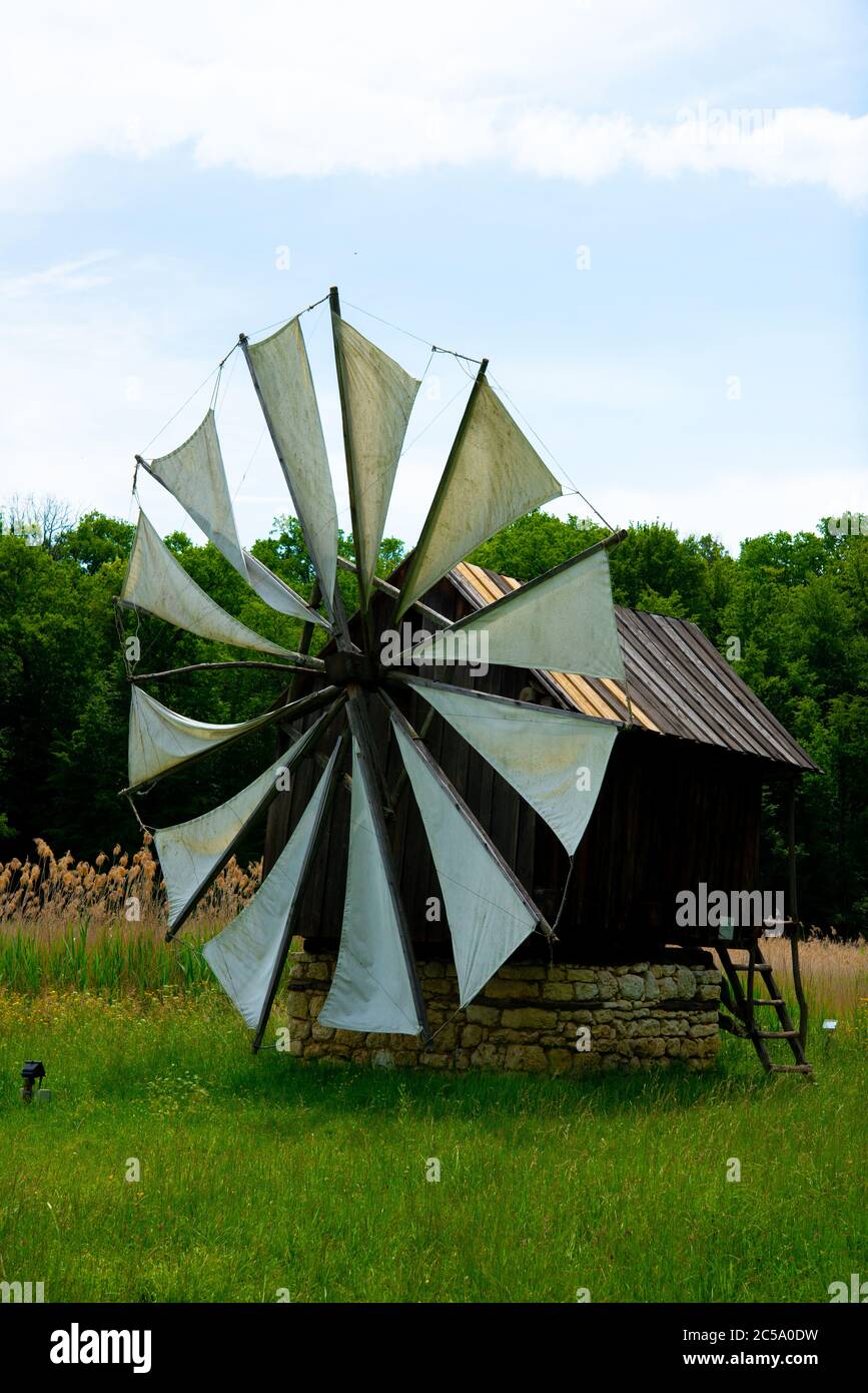 we admire the traditional windmills built of wood Stock Photo - Alamy