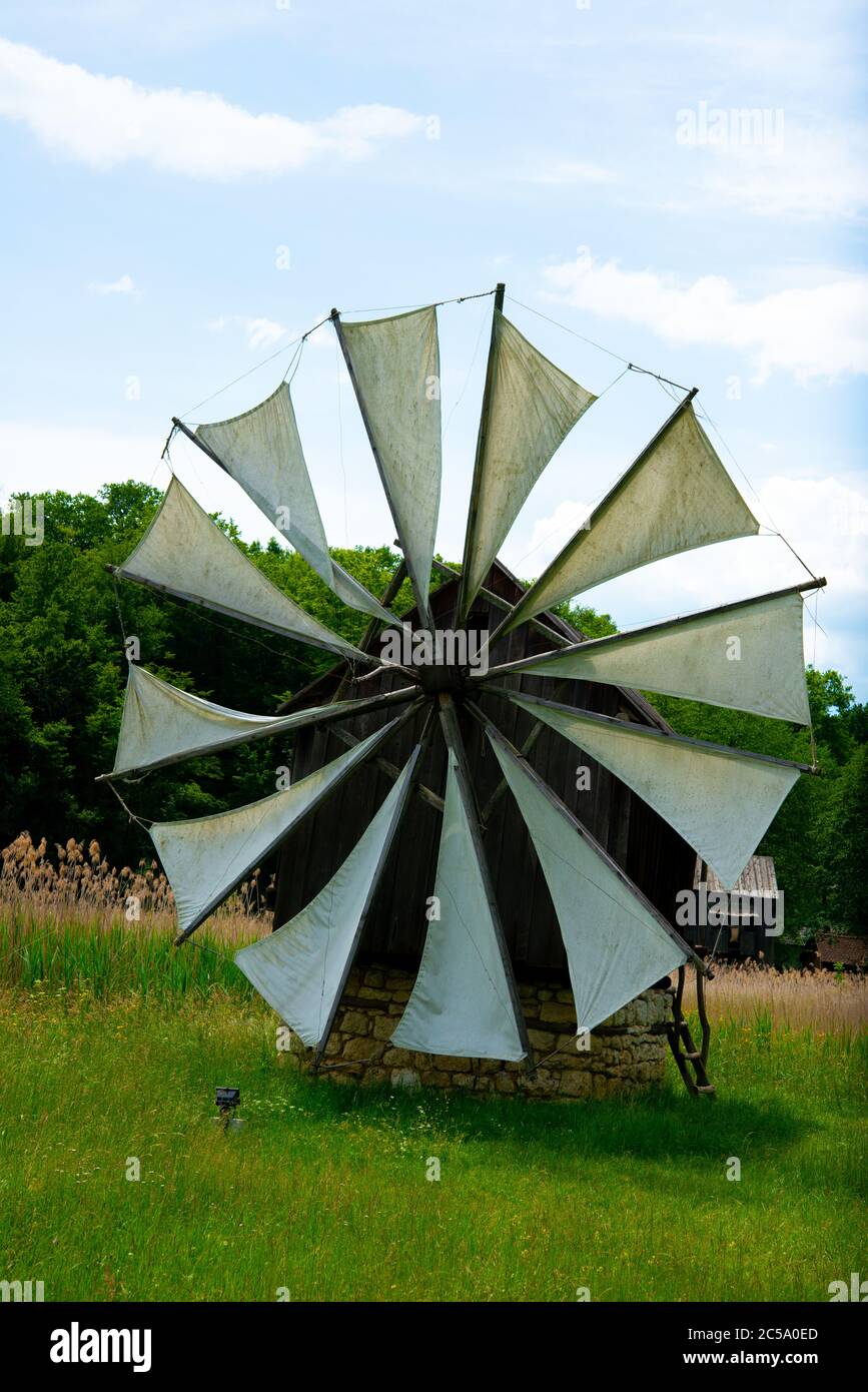 we admire the traditional windmills built of wood Stock Photo - Alamy