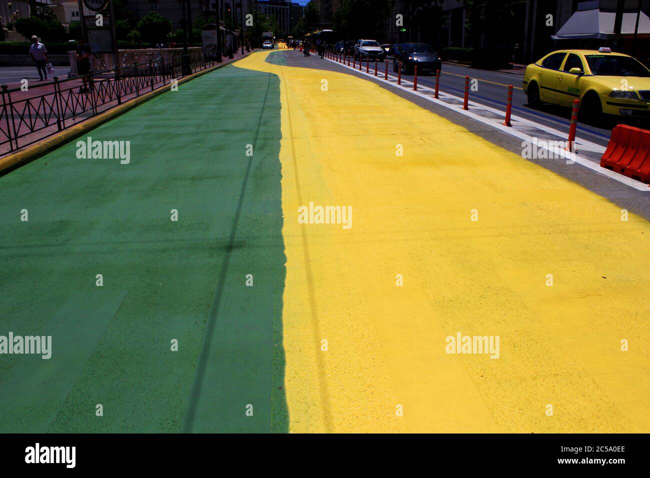 Greece, Athens, June 17 2020 - Pedestrian footway and cycle track under ...