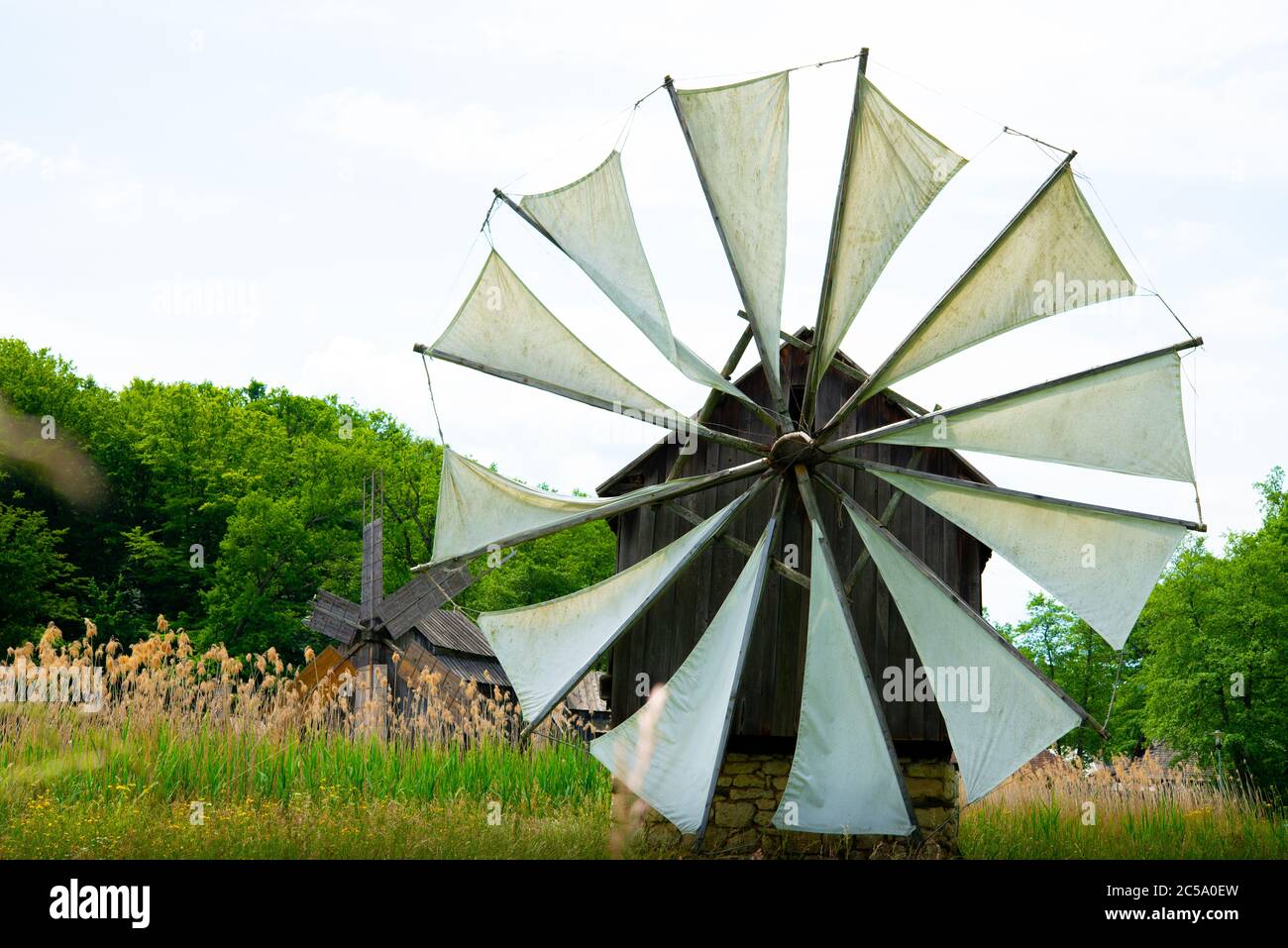 we admire the traditional windmills built of wood Stock Photo - Alamy
