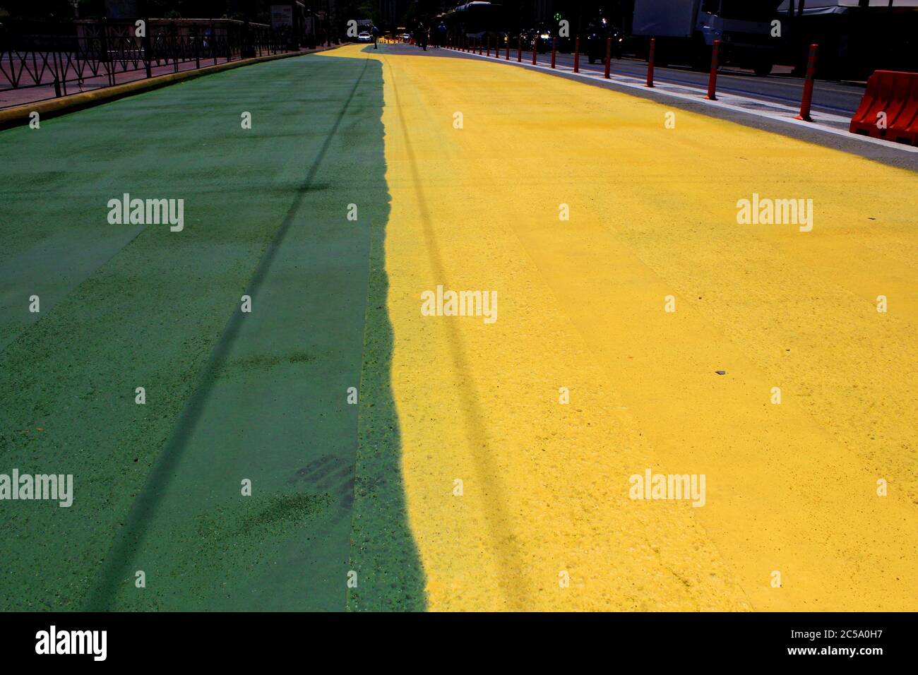 Greece, Athens, June 17 2020 - Pedestrian footway and cycle track under ...