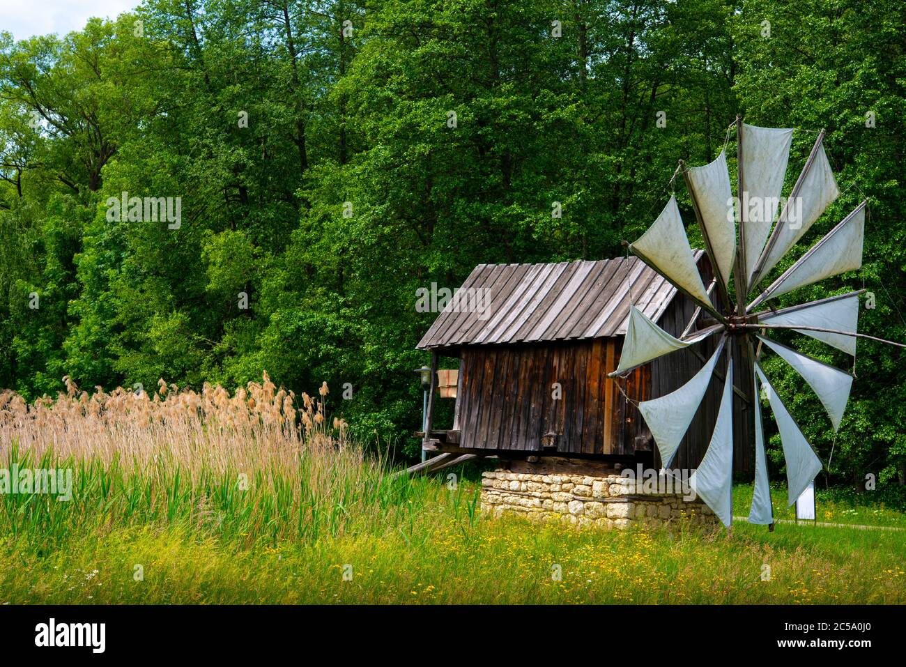 we admire the traditional windmills built of wood Stock Photo - Alamy