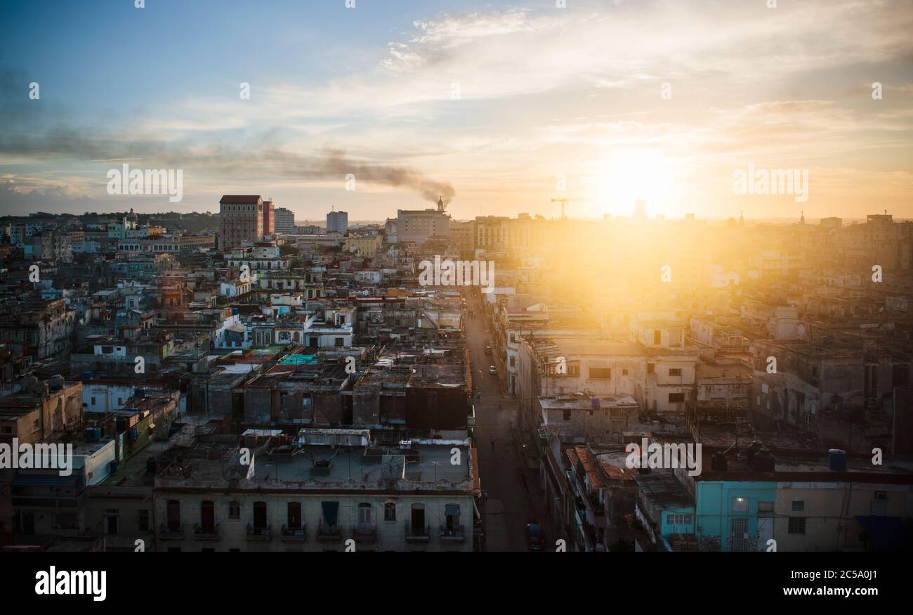 Landscape of Havana at sunrise, Havana, Cuba, Central America Stock ...