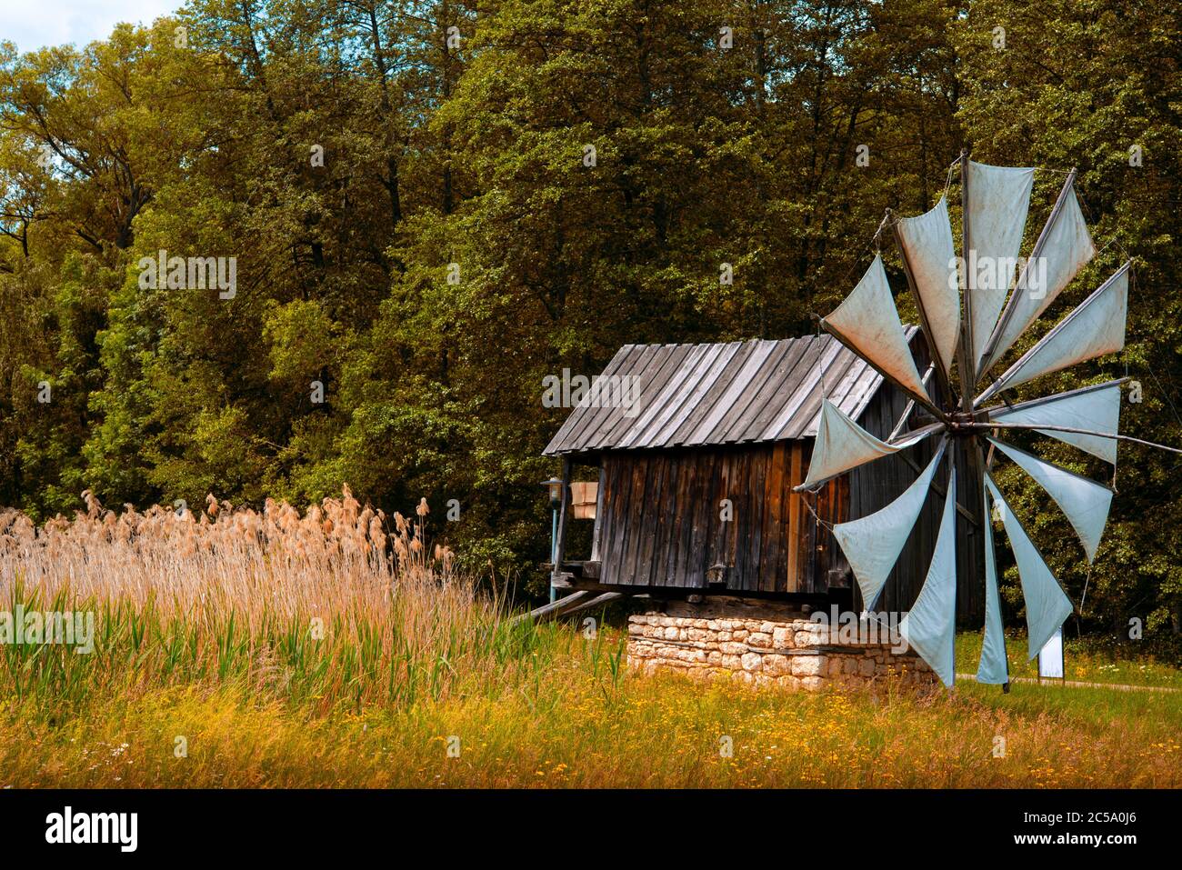 we admire the traditional windmills built of wood Stock Photo - Alamy