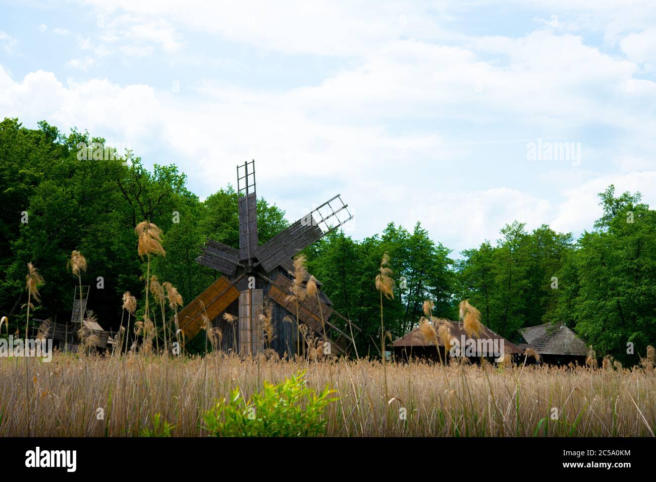 we admire the traditional windmills built of wood Stock Photo - Alamy