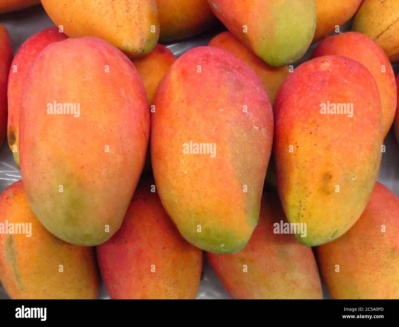 Closeup of fresh mangoes under the lights - perfect for food concepts ...