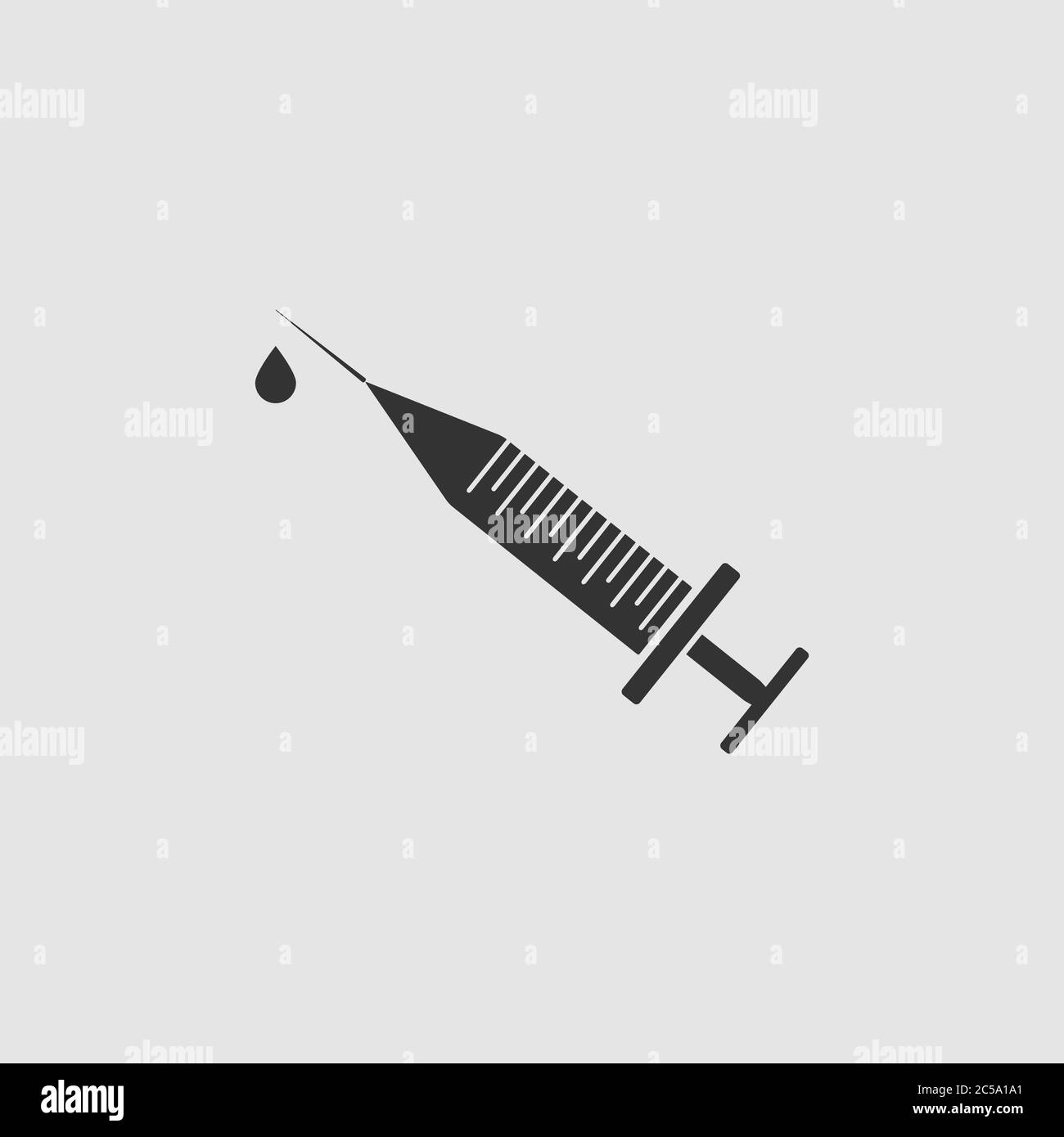 Syringe and drop icon flat. Black pictogram on grey background. Vector ...