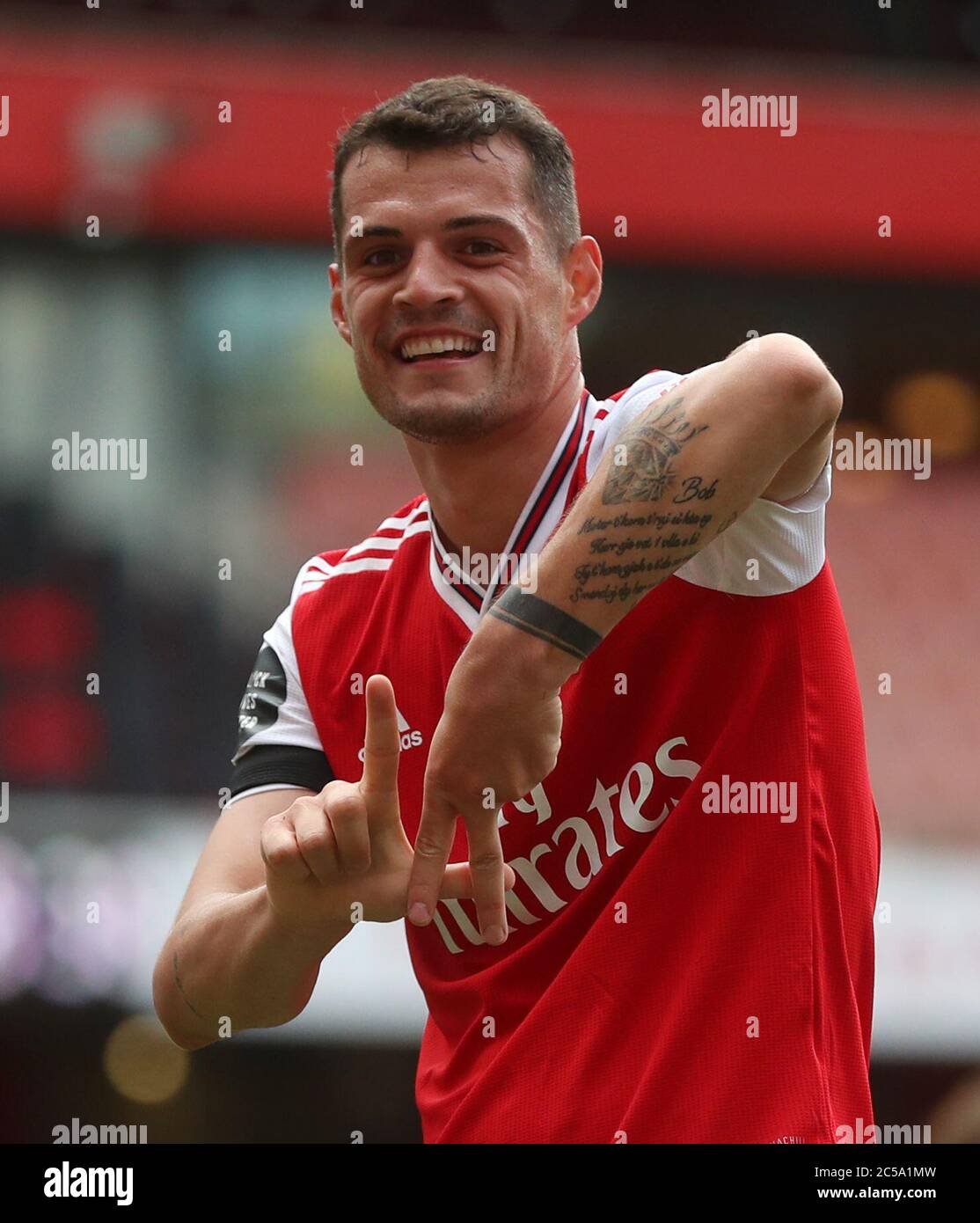 Arsenal's Granit Xhaka celebrates scoring his side's second goal of the ...