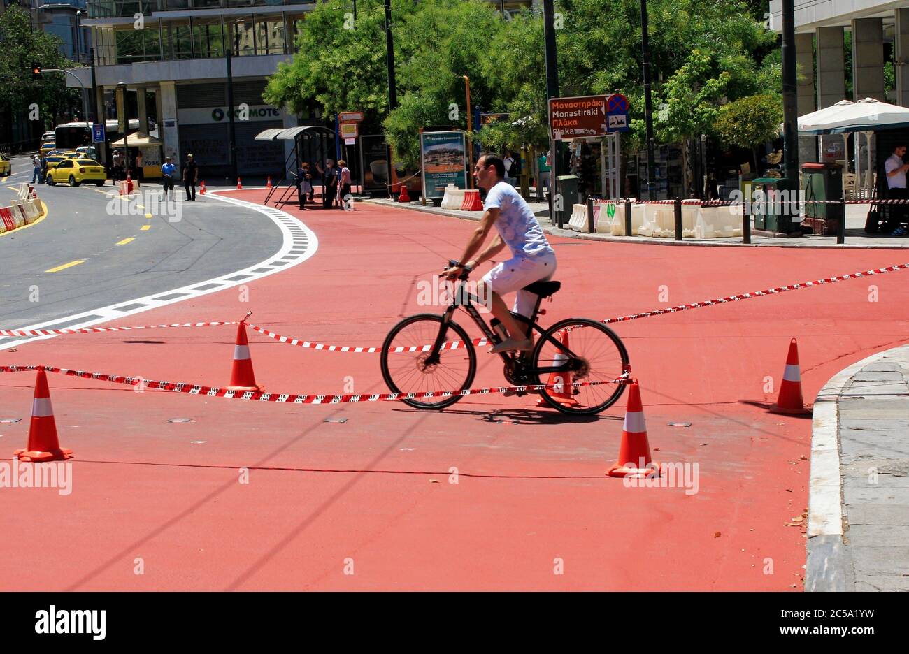 Greece, Athens, Syntagma square, June 28 2020 - Pedestrian footway and ...