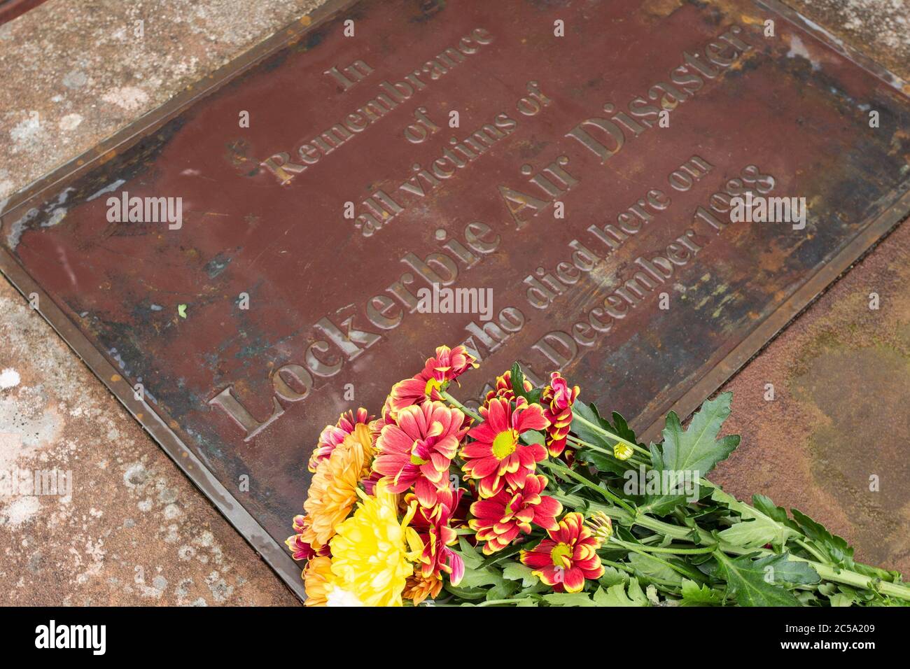 Monument in Rosebank Crescent to Pan Am Flight 103 which fell after a ...