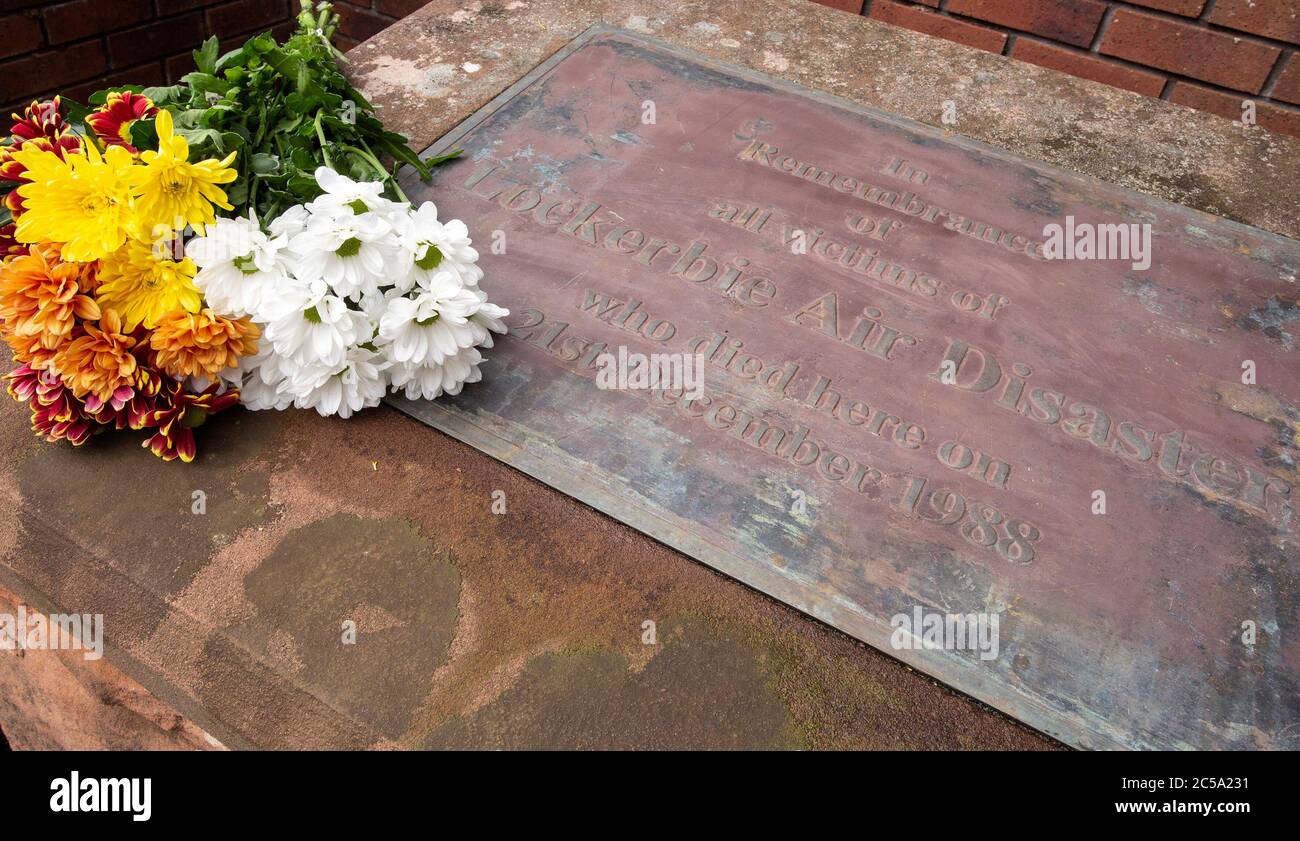 Monument in Rosebank Crescent to Pan Am Flight 103 which fell after a ...