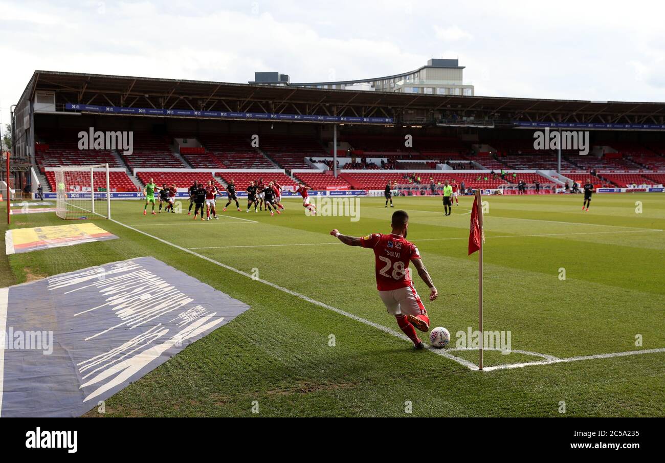 General view as Nottingham Forest's Tiago Silva takes a corner during ...