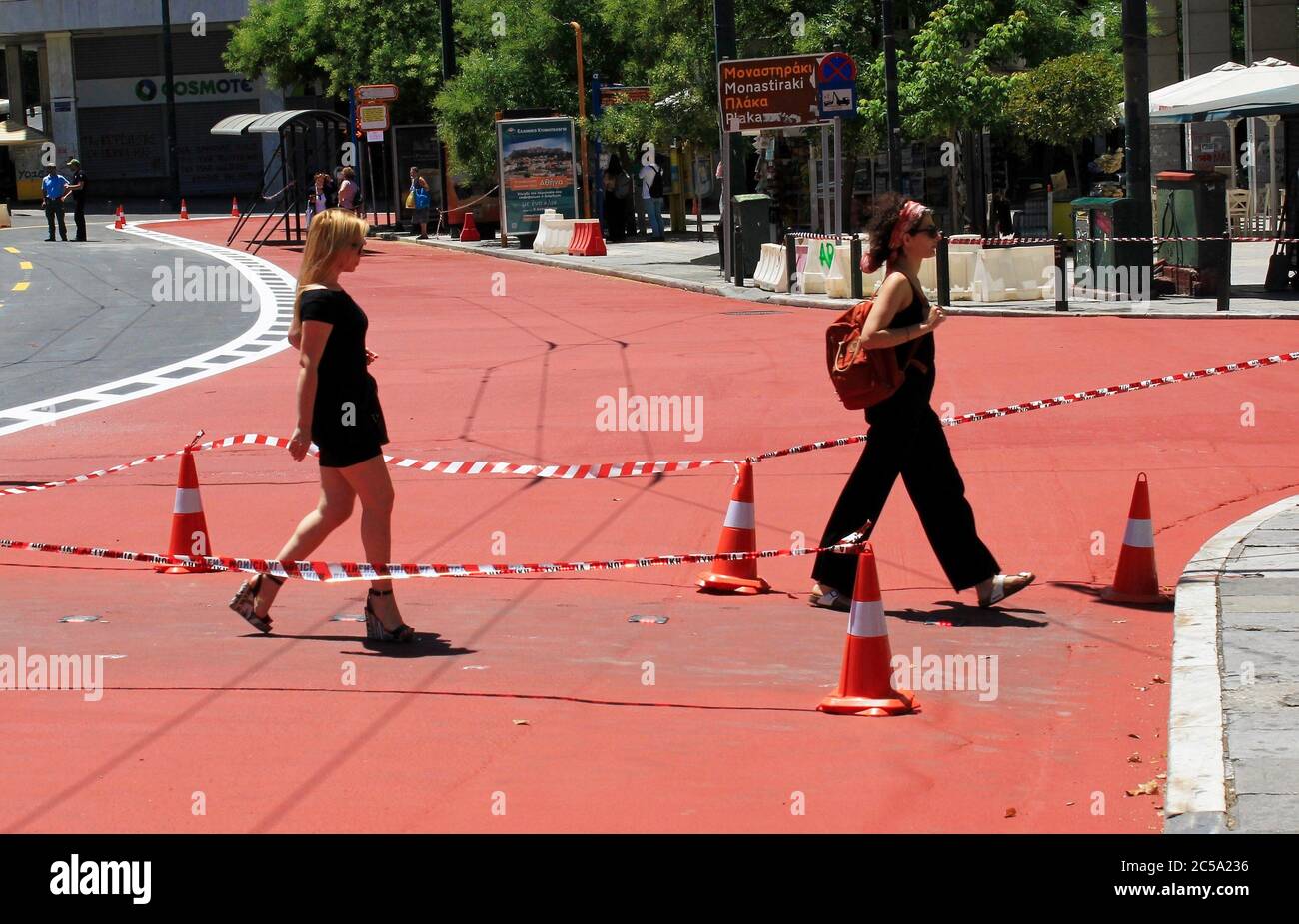 Greece, Athens, Syntagma square, June 28 2020 - Pedestrian footway and ...