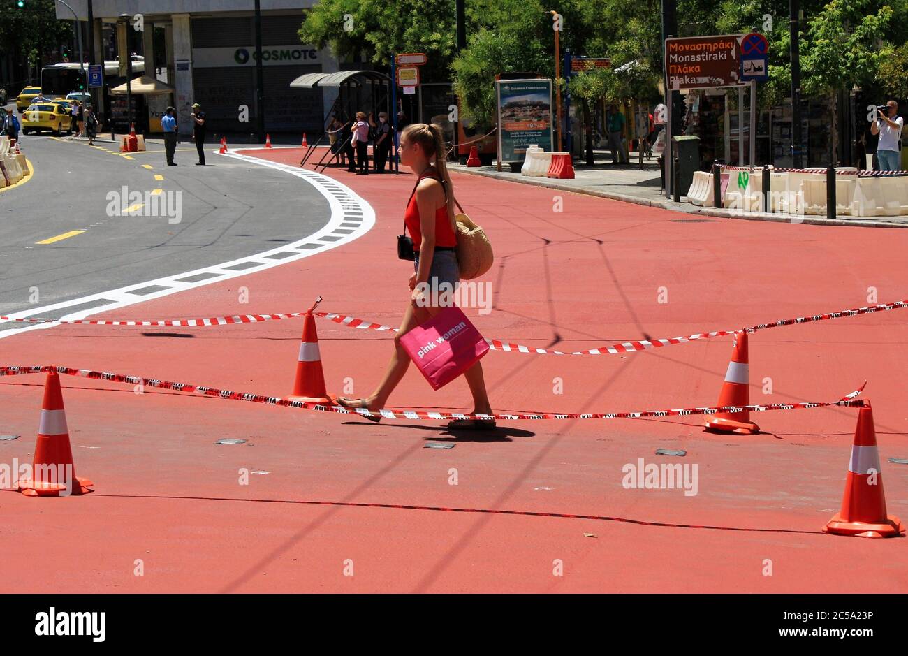Greece, Athens, Syntagma square, June 28 2020 - Pedestrian footway and ...