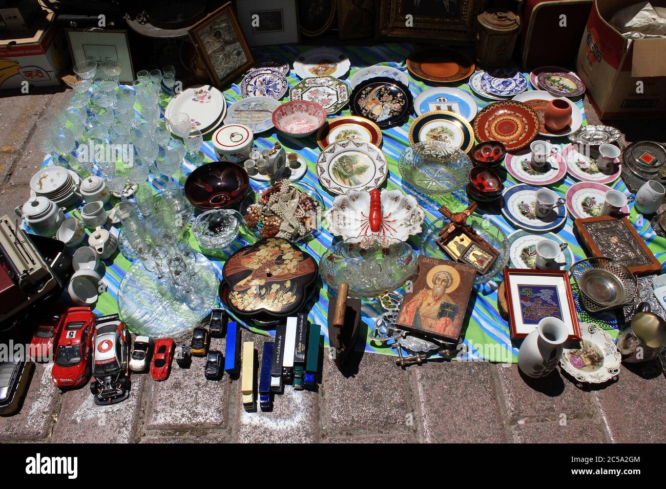Greece, Athens, June 28 2020 - Souvenirs and vintage items for sale at ...