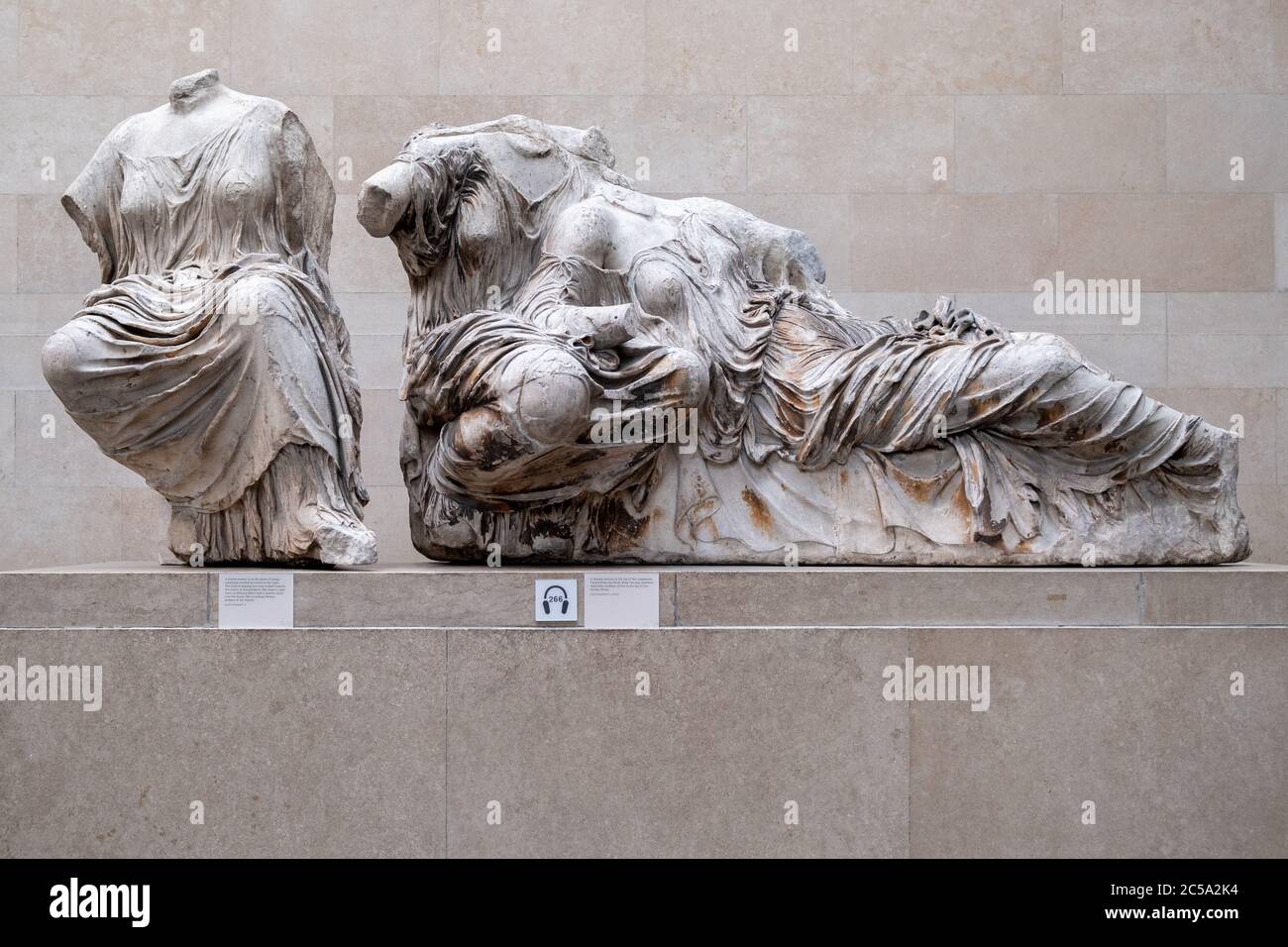 Statues of greek goddesses, part of the Elgin Marbles exhibited at the British Museum and ...