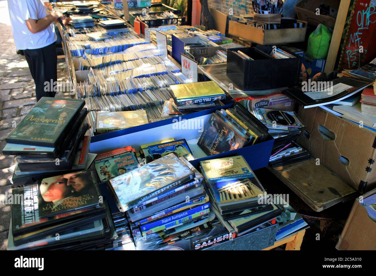 Greece, Athens, June 28 2020 - Store selling old cd's and video tapes ...