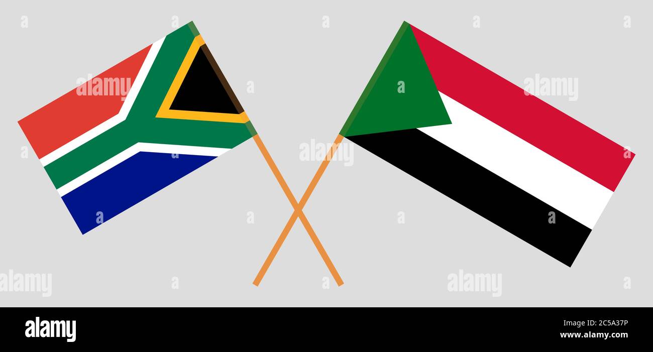 Crossed flags of Sudan and RSA. Official colors. Correct proportion ...