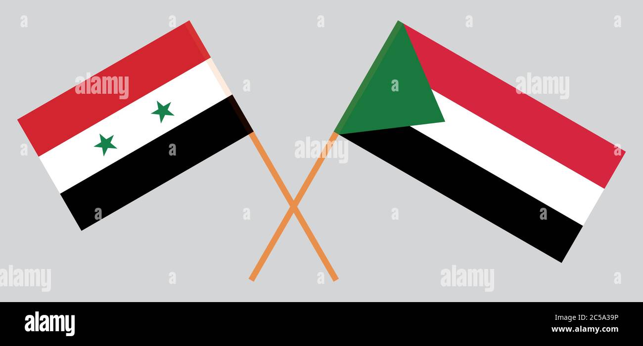 Crossed flags of Sudan and Syria. Official colors. Correct proportion ...