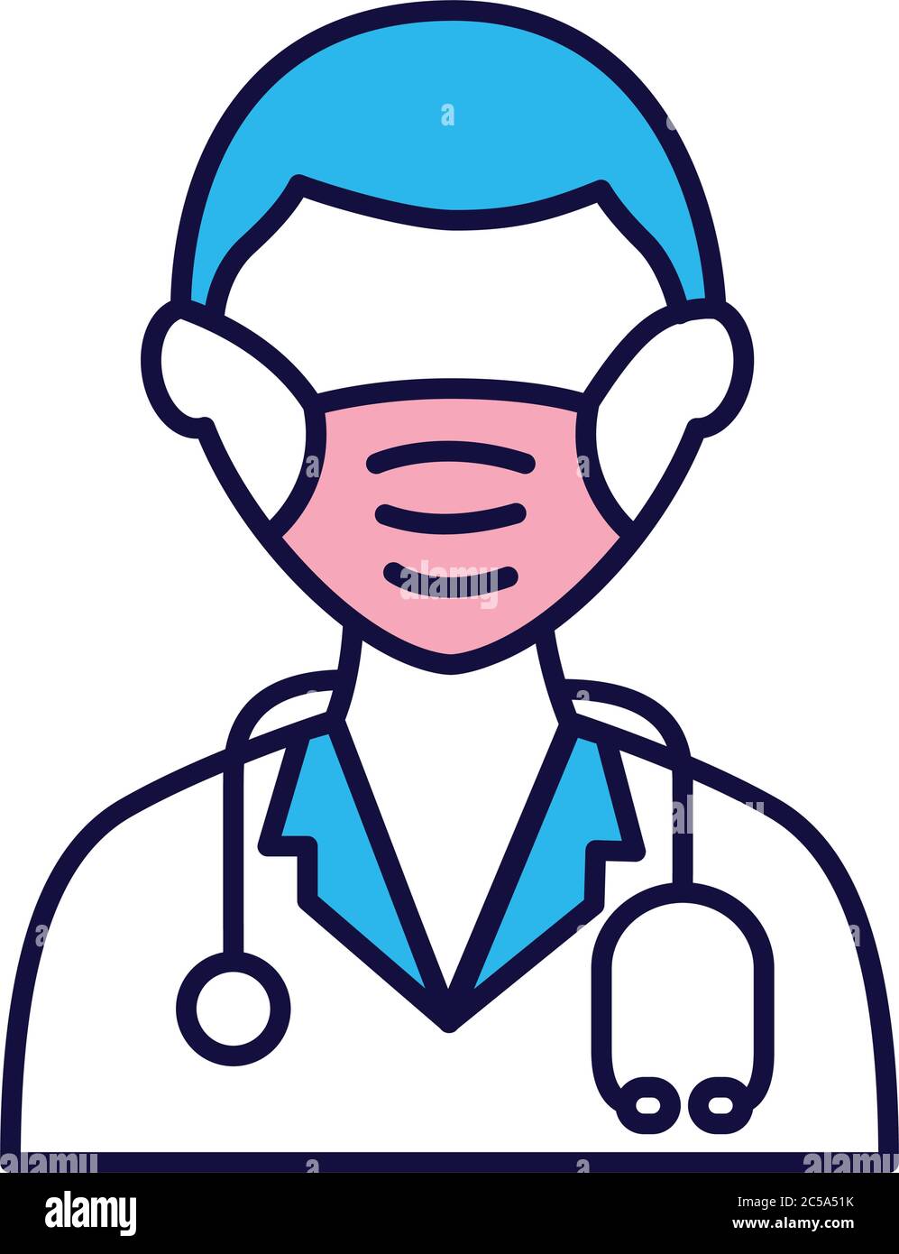 male doctor wearing medical mask with stethoscope line and fill style ...