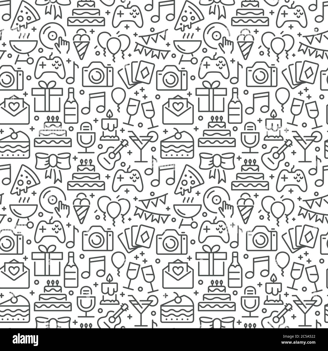 Happy birthday cupcake line art Black and White Stock Photos & Images ...