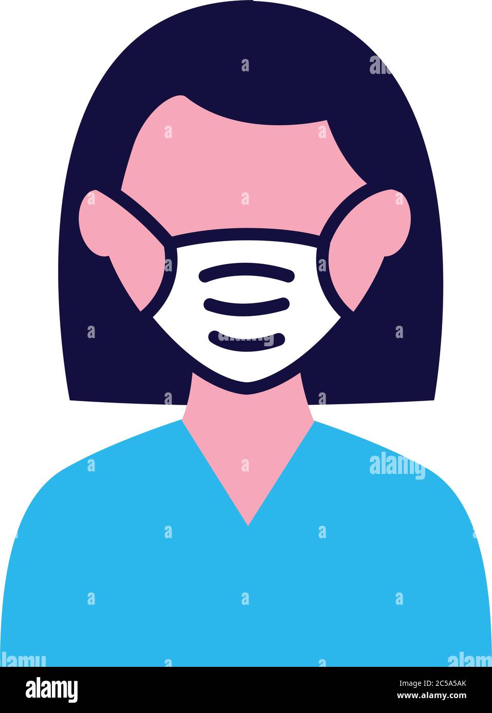 female wearing medical mask flat style icon vector illustration design ...