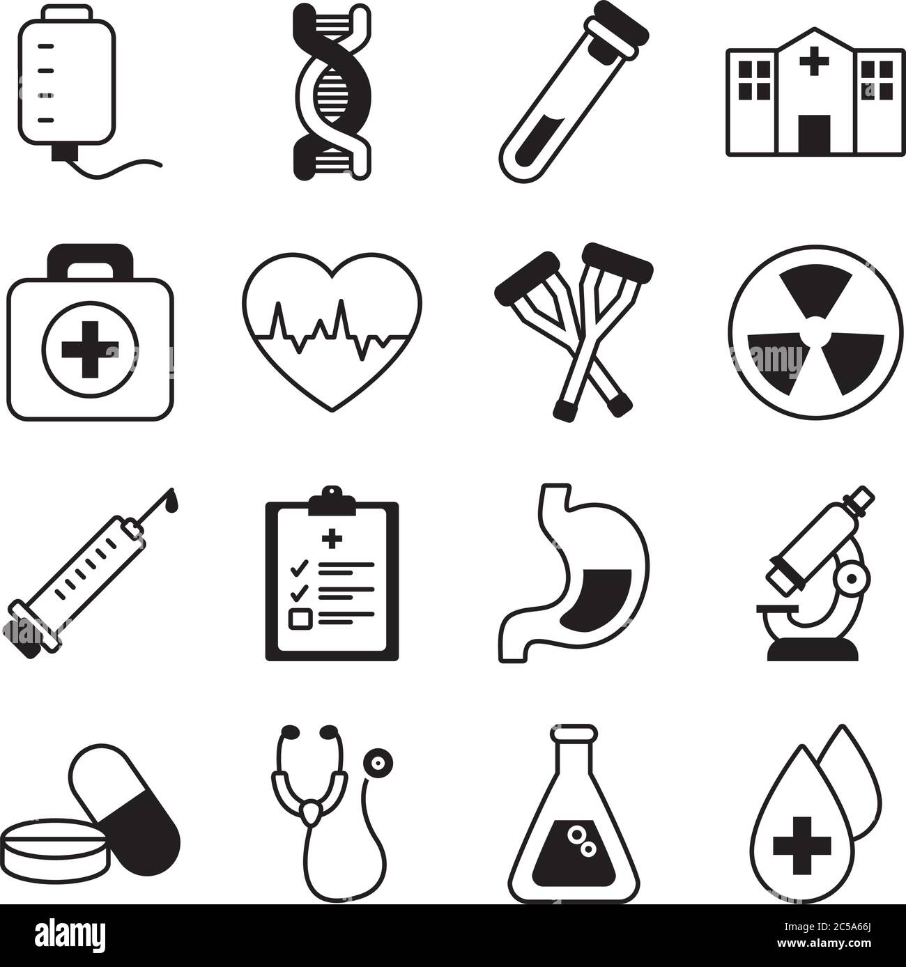 set of microscope and medical icons over white background, line style ...