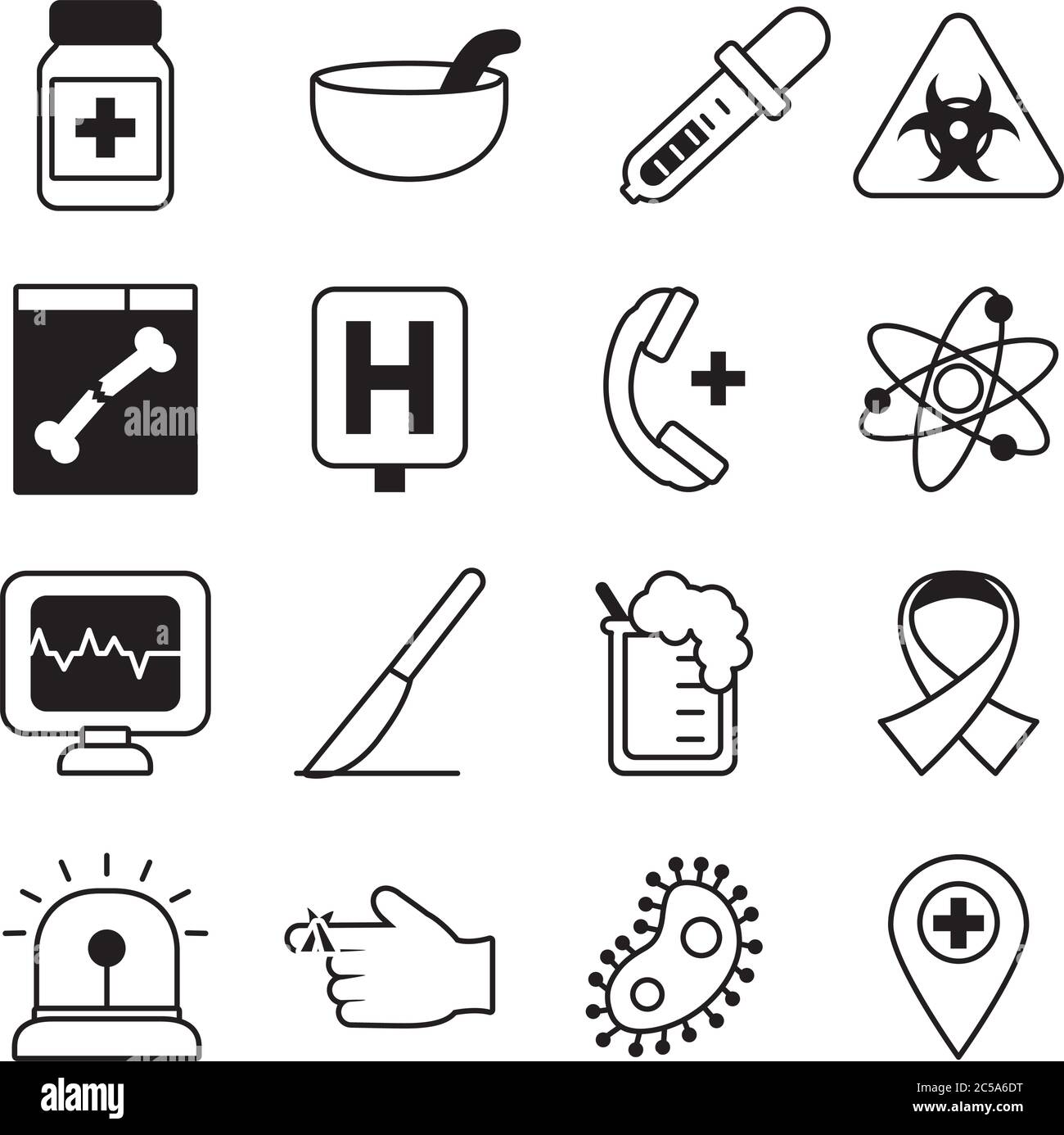 Hospital Symbol And Medical Icon Set Over White Background Line Style