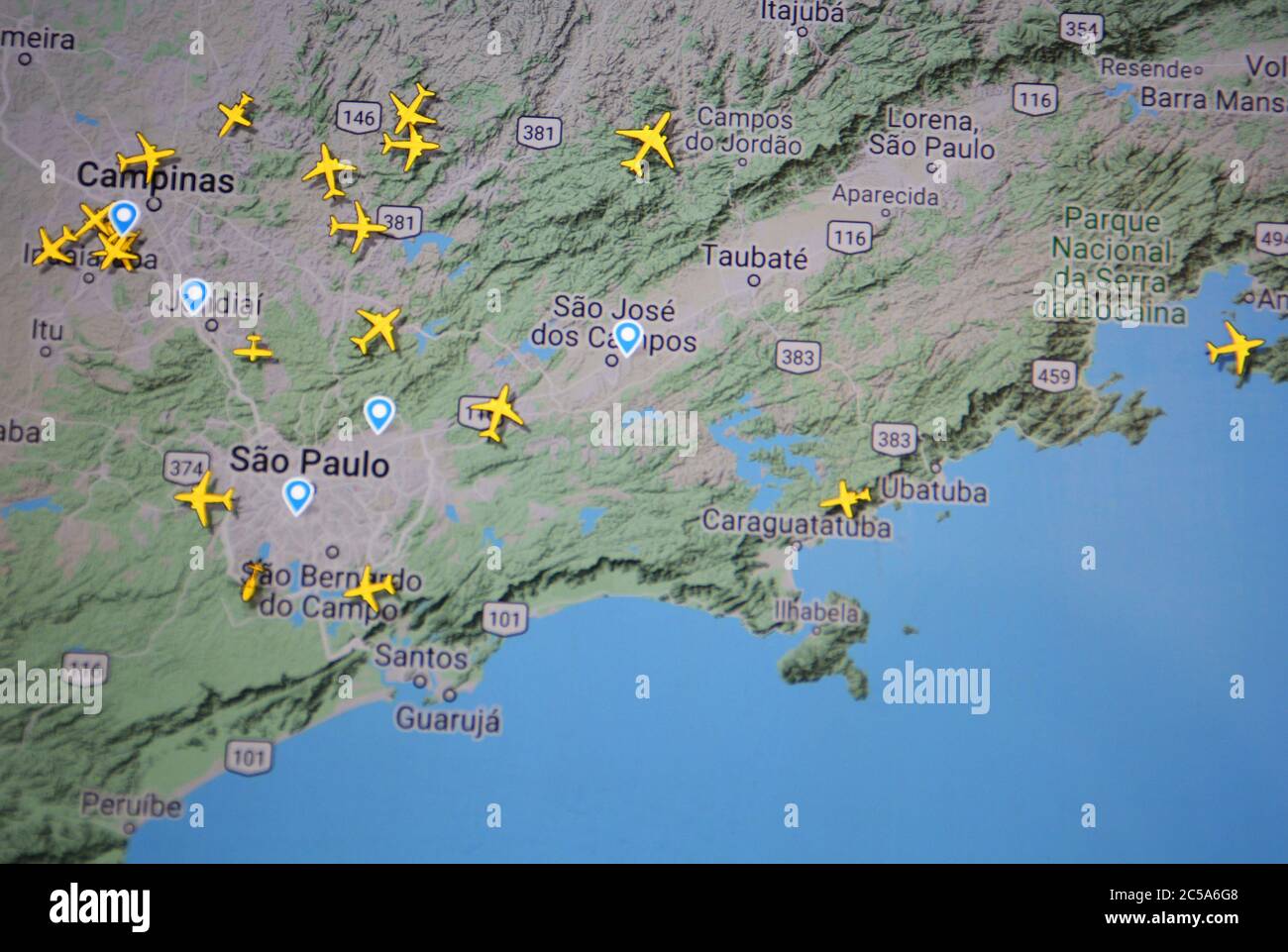 air traffic over the region of Sao Paulo, Brazil, ( 01 july 2020, UTC ...
