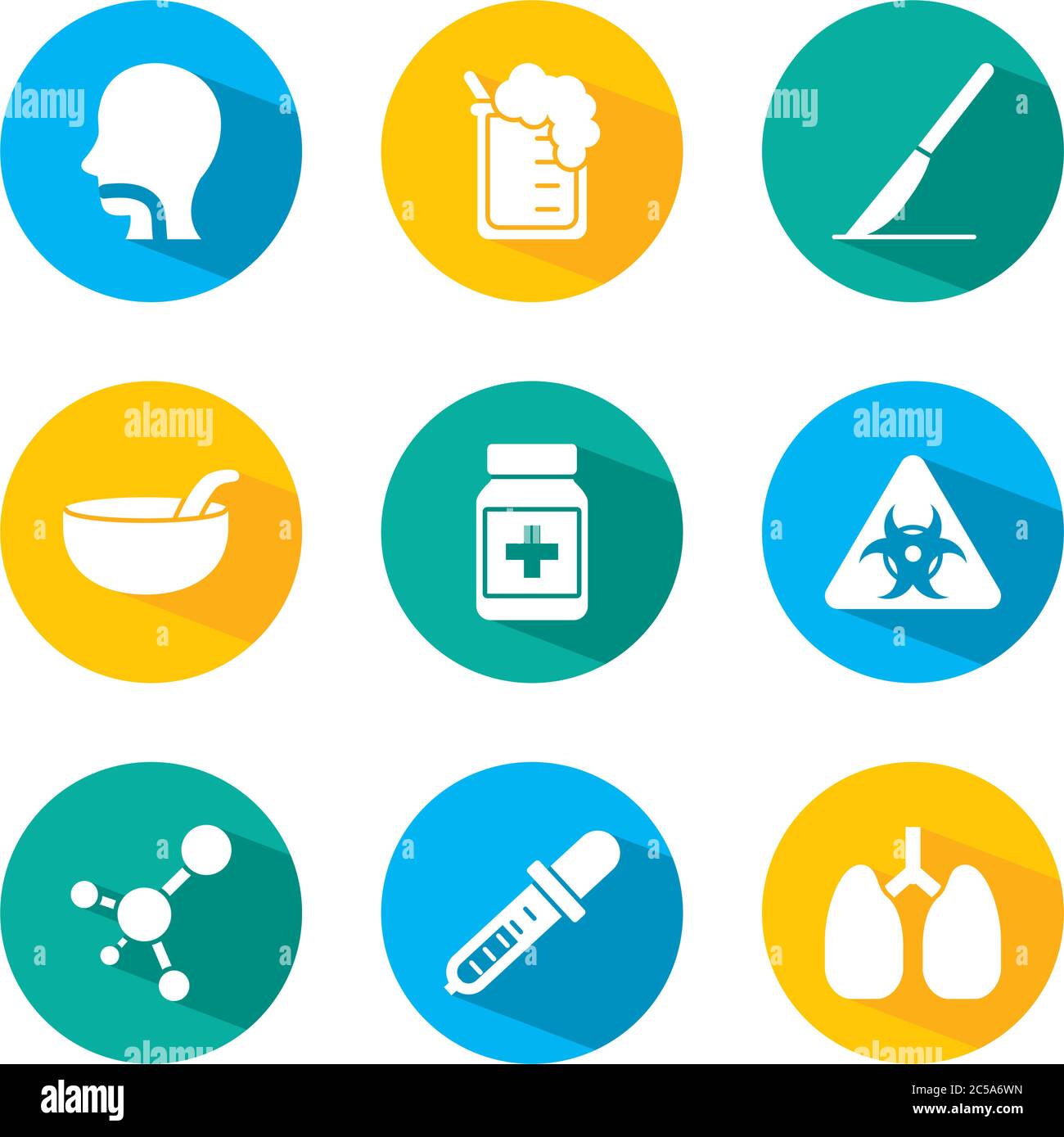 lungs and set of medical icons over white background, block style ...
