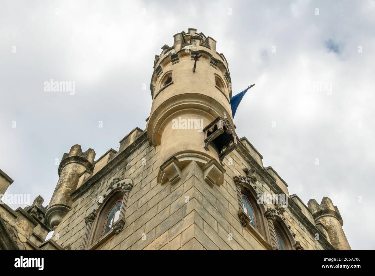One of the towers of the Sturdza castle in Miclauseni, Romania Stock ...