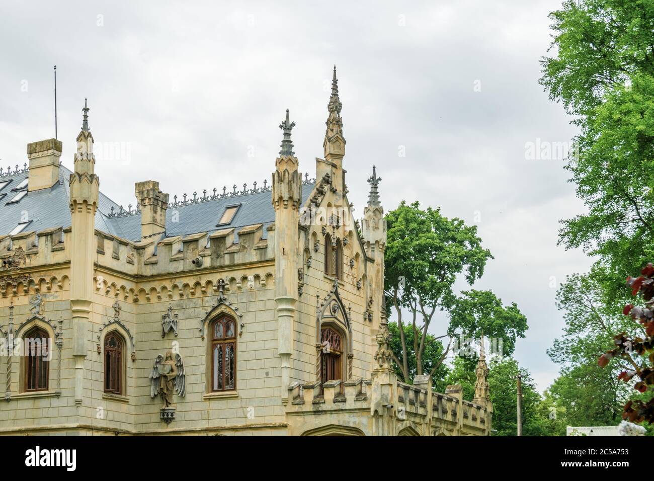 The right side of the Sturdza castle in Miclauseni, Romania Stock Photo ...