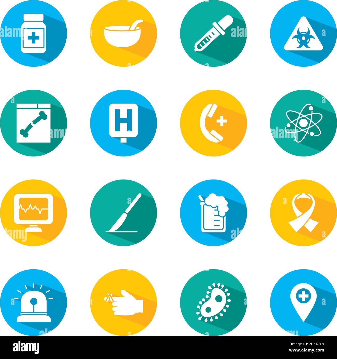 hospital symbol and medical icon set over white background, block style ...