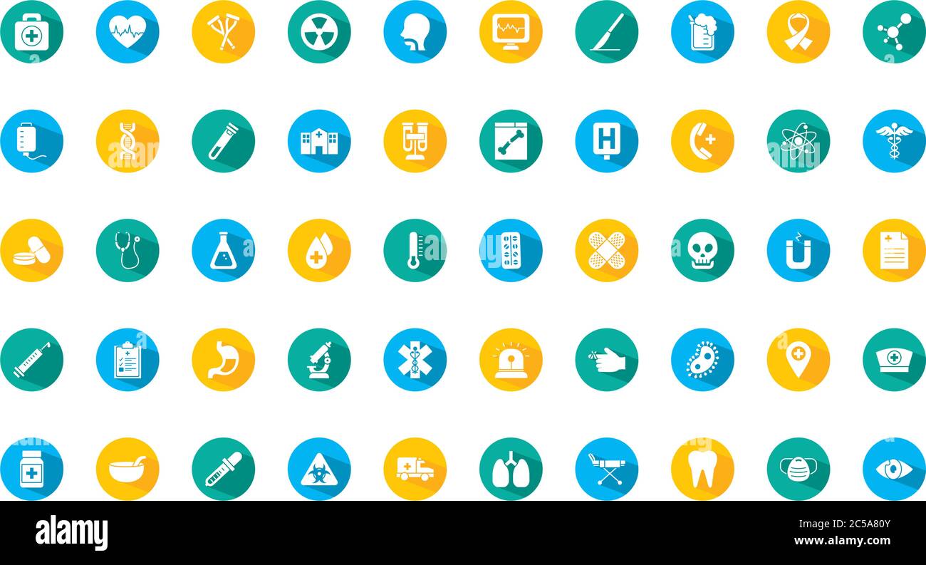 medical icons set over white background, block style, vector ...
