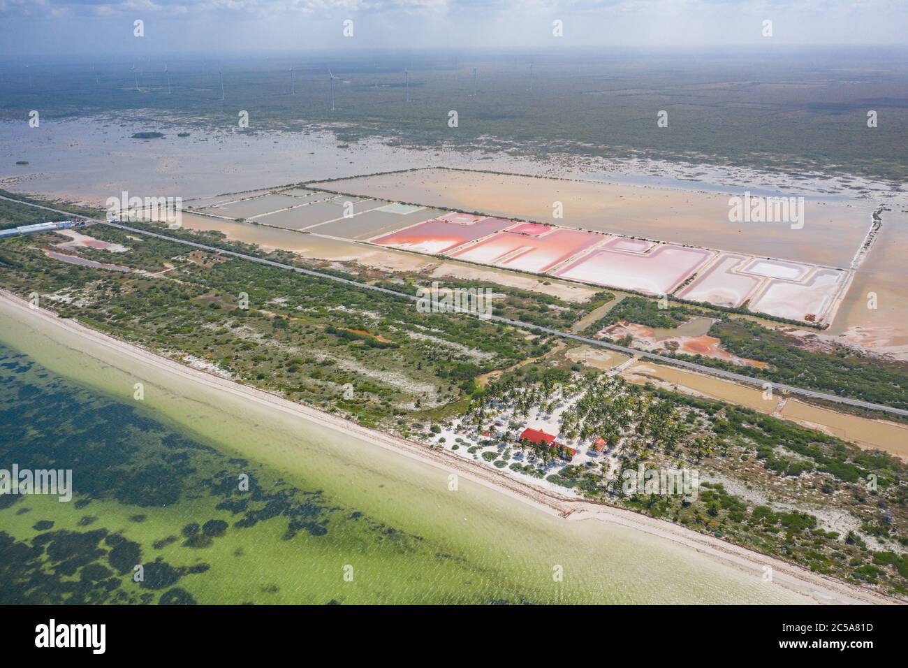 Salt ponds near Rio Lagartos, Yucatan, Mexico in front of the beach ...