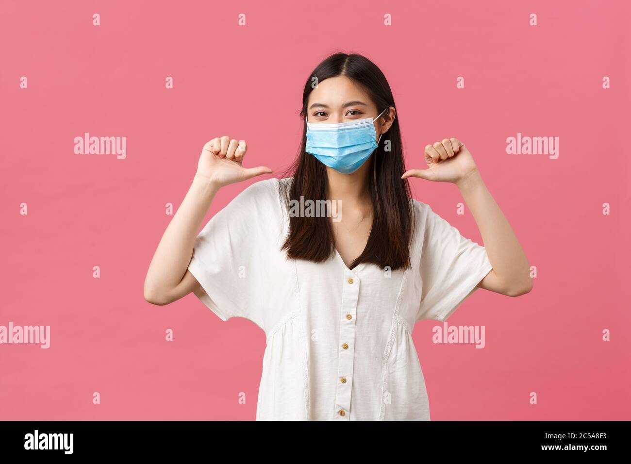 Covid-19, social distancing, virus and lifestyle concept. Proud and ...