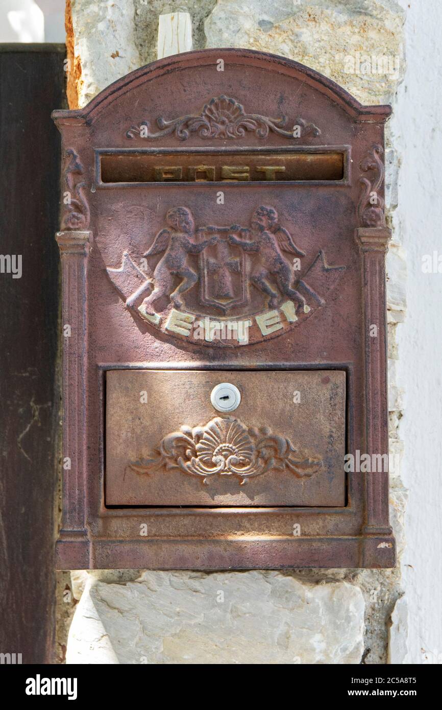 Letterbox on traditional house, Skiathos Stock Photo - Alamy