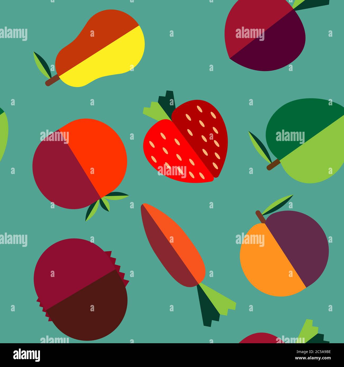 A seamless pattern with vegetables and fruit on a blue background in ...
