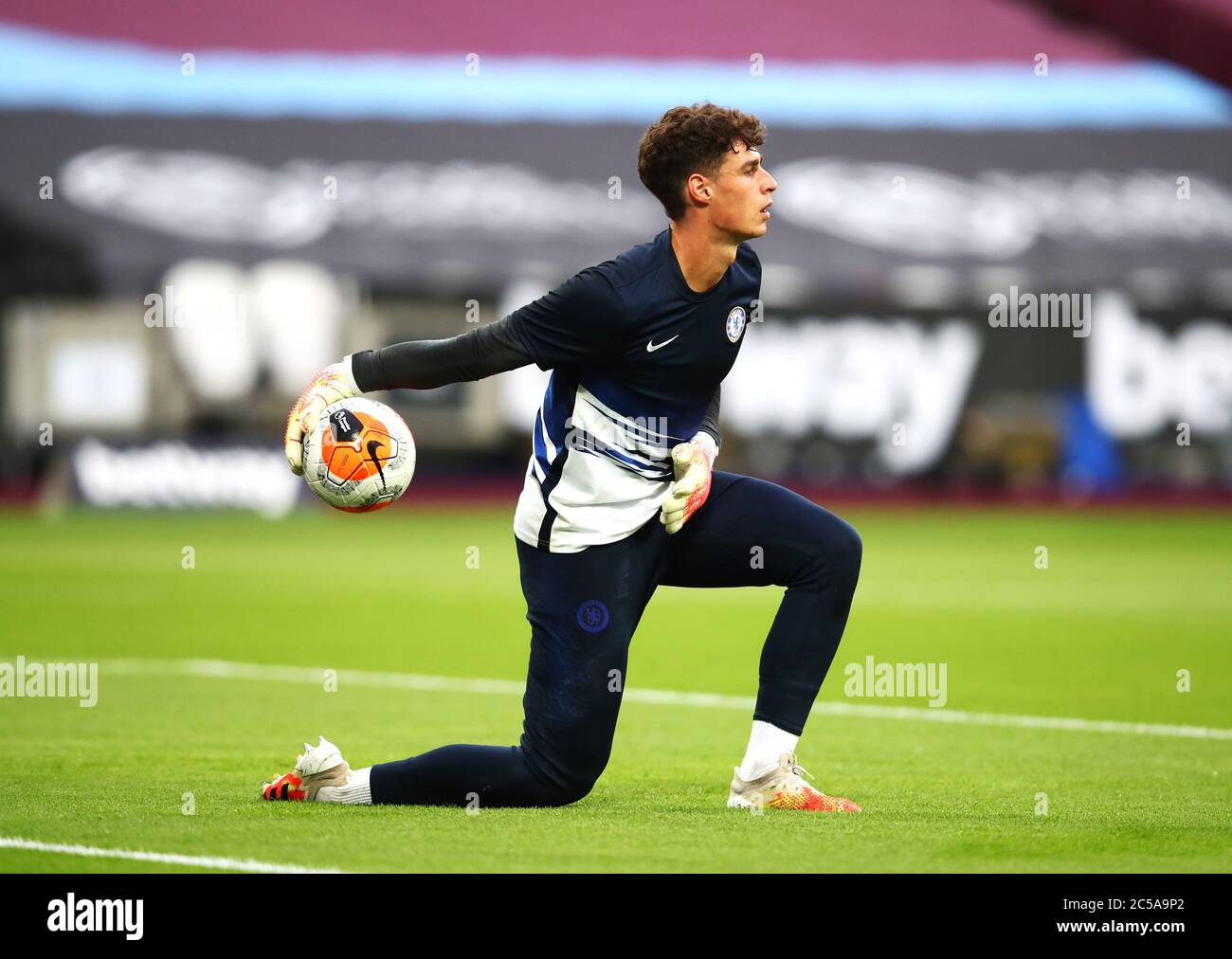 Chelsea goalkeeper Kepa Arrizabalaga warms up before the Premier League ...
