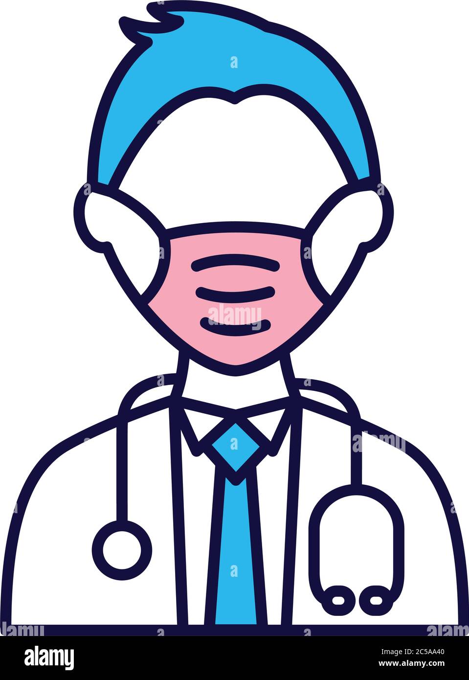 male doctor wearing medical mask with stethoscope line and fill style ...