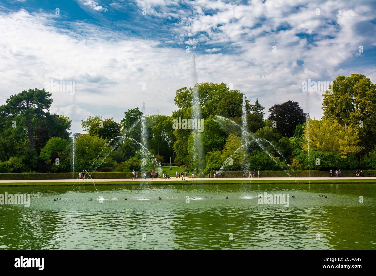 Versailles, France - August 27, 2019 : People looking at water dancing ...