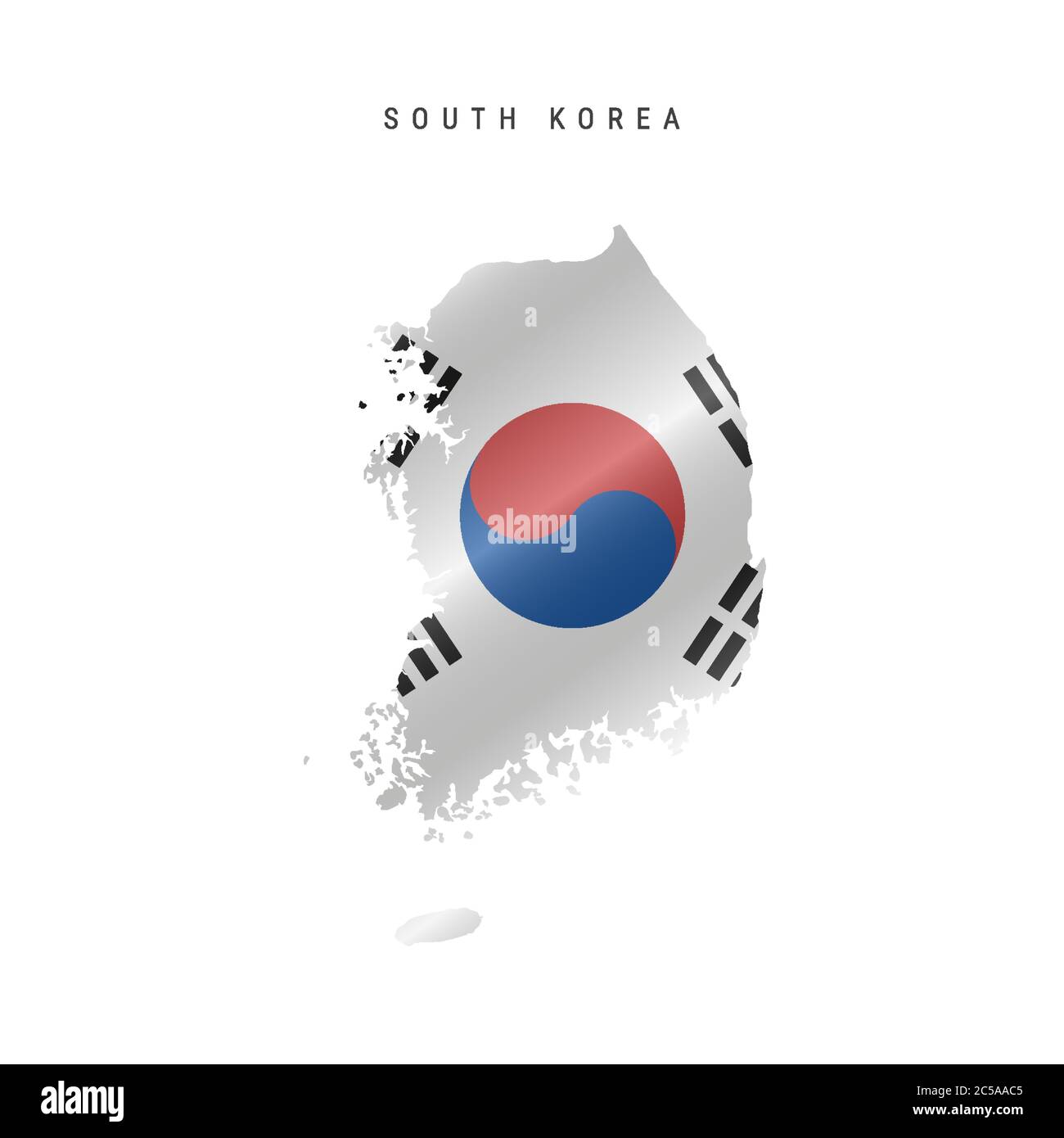 Detailed Waving Flag Map Of South Korea Vector Map With Masked Flag