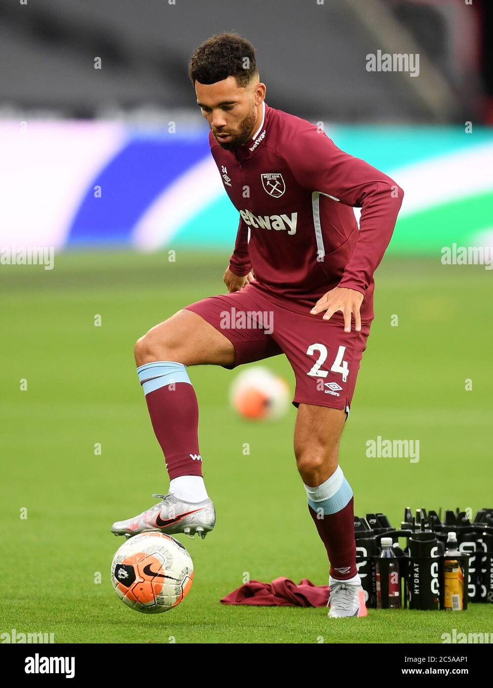 West Ham United's Ryan Fredericks warms up prior to the Premier League ...