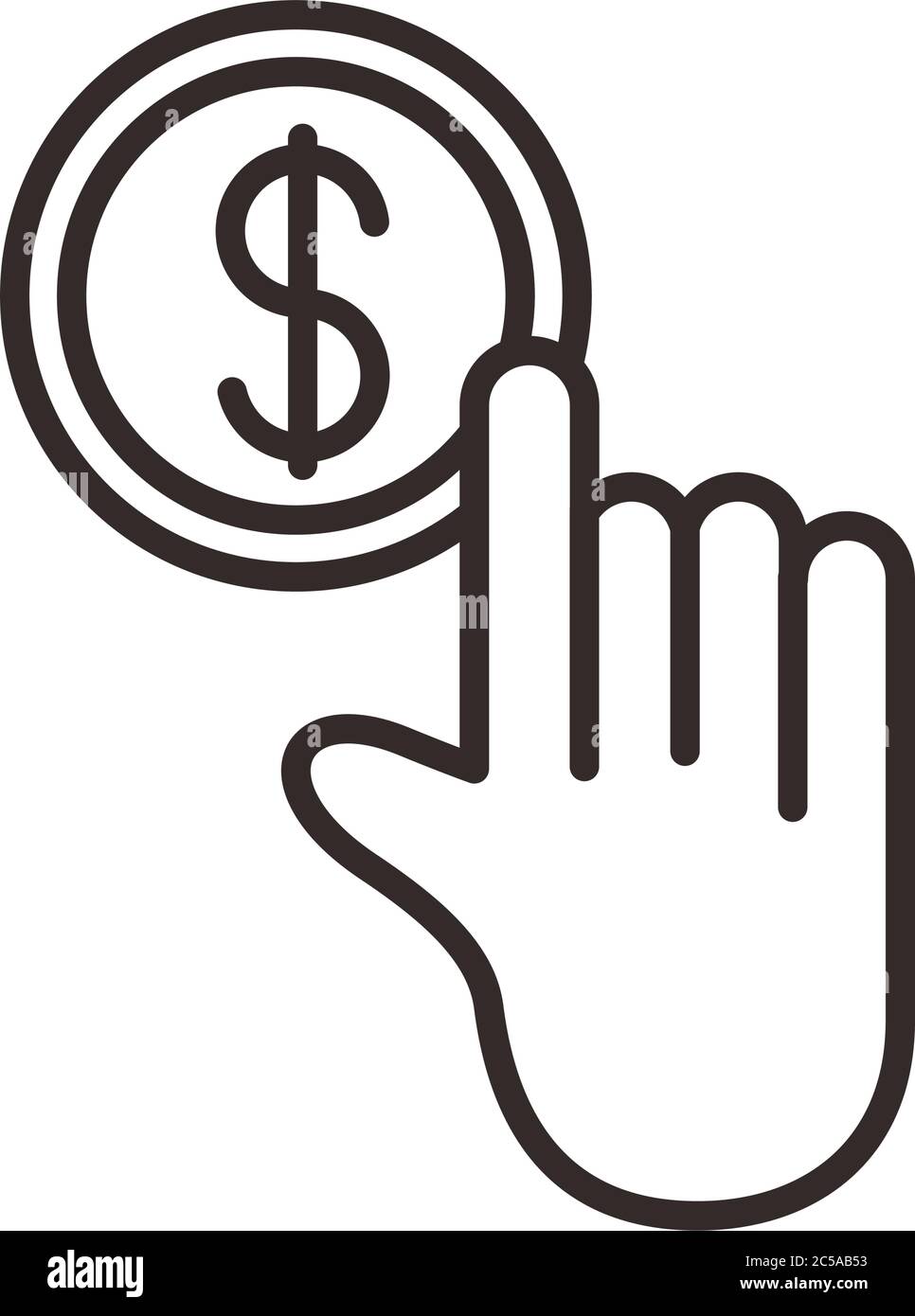 hand with coin money dollar line style vector illustration design Stock ...